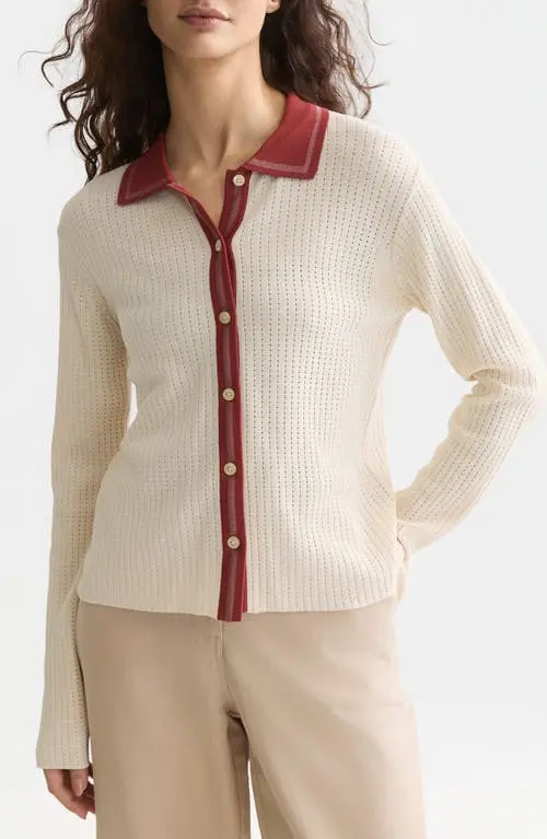 Scotch & Soda Pointelle Knit Cardigan With Contrast Trim - Eggnog