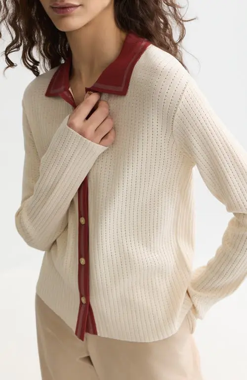 Scotch & Soda Pointelle Knit Cardigan With Contrast Trim