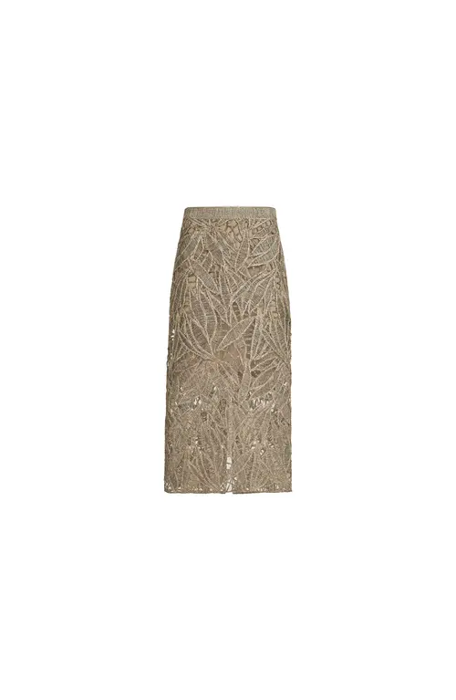 Brunello Cucinelli Linen And Cotton Cacao Leaves Embroidery Skirt - Rope