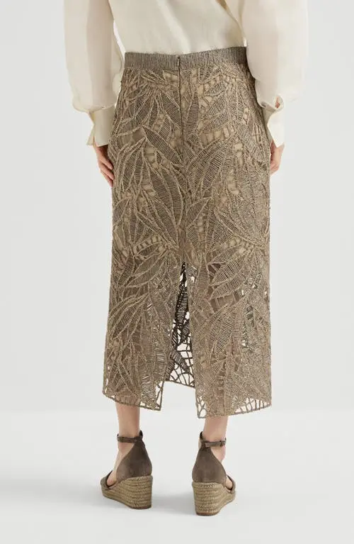 Brunello Cucinelli Linen And Cotton Cacao Leaves Embroidery Skirt - Rope