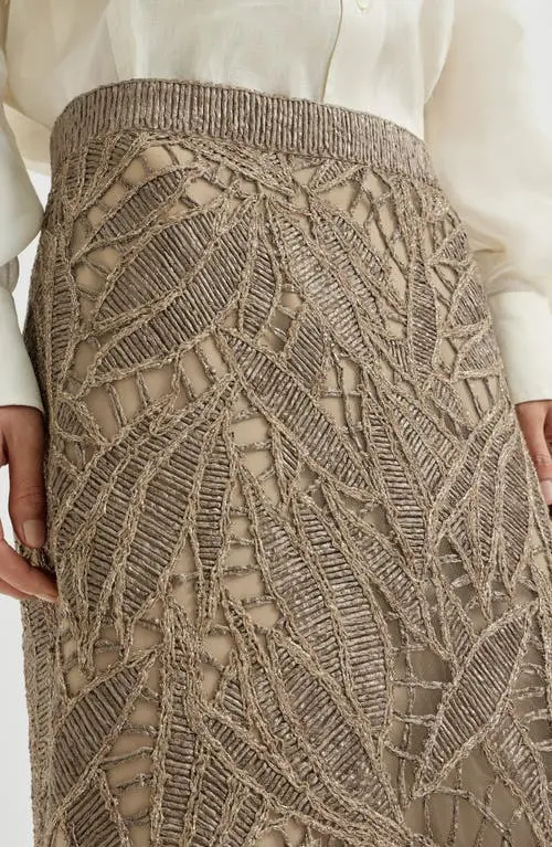 Brunello Cucinelli Linen And Cotton Cacao Leaves Embroidery Skirt - Rope