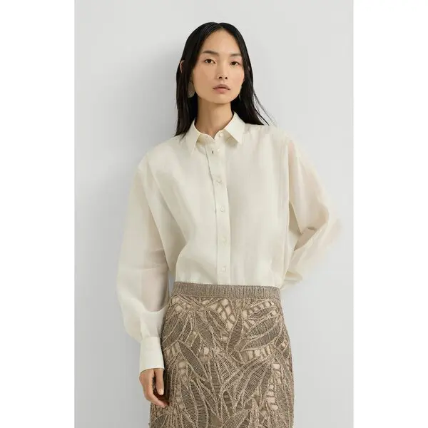 Brunello Cucinelli Linen And Cotton Organza Shirt - Milk