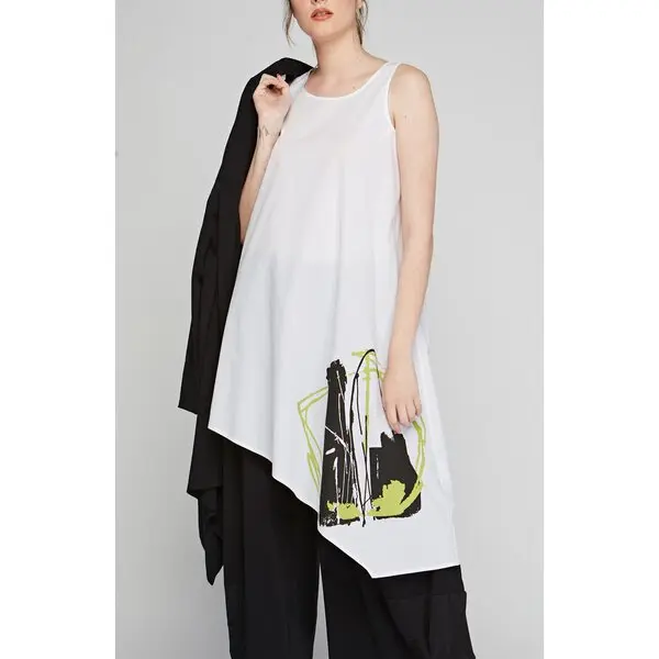 LUUKAA Allegro Printed Asymmetrical Tunic - White