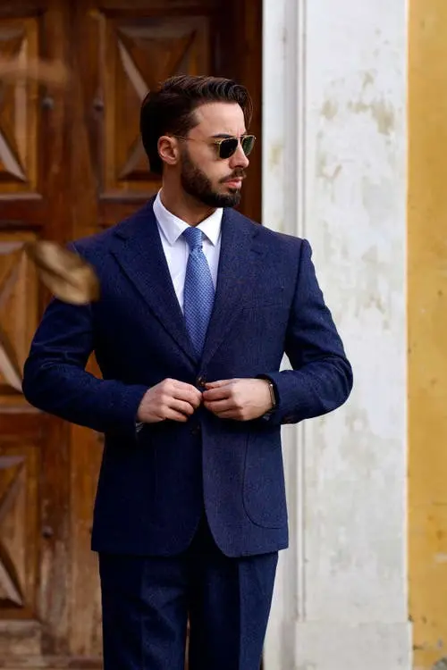 ELIZABETTA Brunelli Extra Long Silk Jacquard Neck Tie - Blue