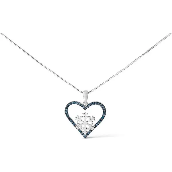 HAUS OF BRILLIANCE 925 Sterling 1/10ct Tdw Blue Treated Diamond Heart Pendant Necklace - Silver