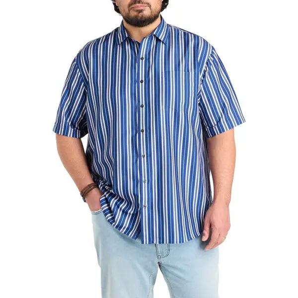 SYNRGY BY DXL Big & Tall Abstract Striped Microfiber Sport Shirt - Navy