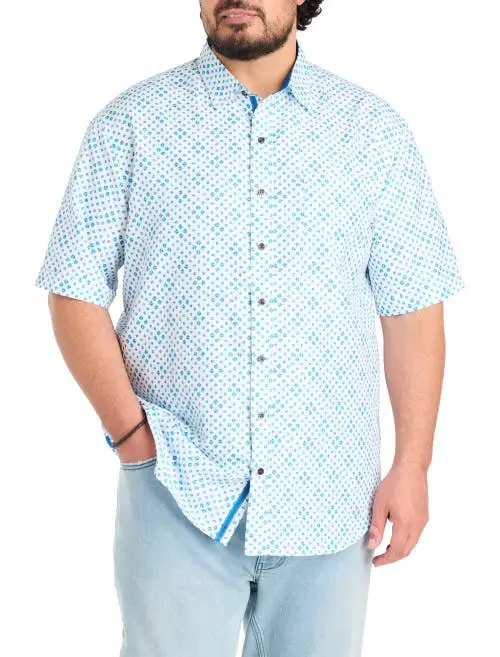SYNRGY BY DXL Big & Tall Geometric Print Microfiber Sport Shirt - White Multi