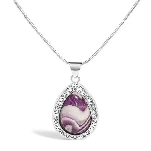 HAUS OF BRILLIANCE Sterling Chevron Amethyst Teardrop Pendant Necklace - Silver