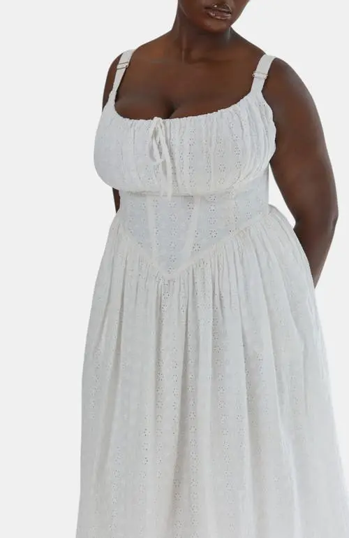TAIDEUX Marie Fuller Bust Embroidered Cotton Midi Corset Dress