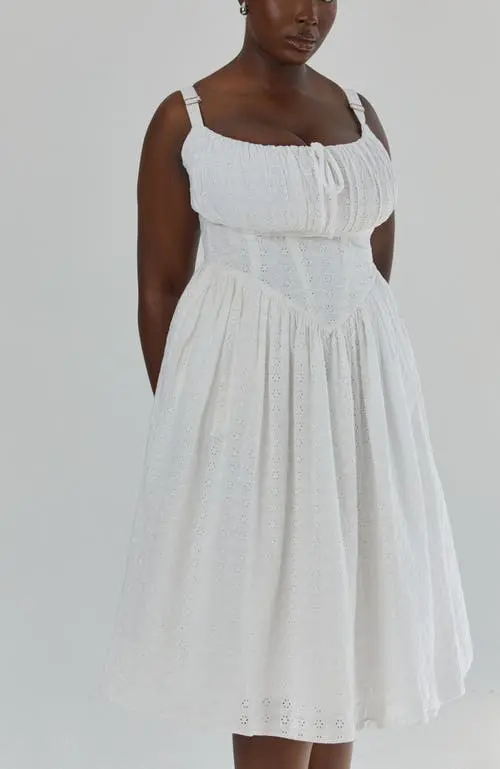 TAIDEUX Marie Fuller Bust Embroidered Cotton Midi Corset Dress