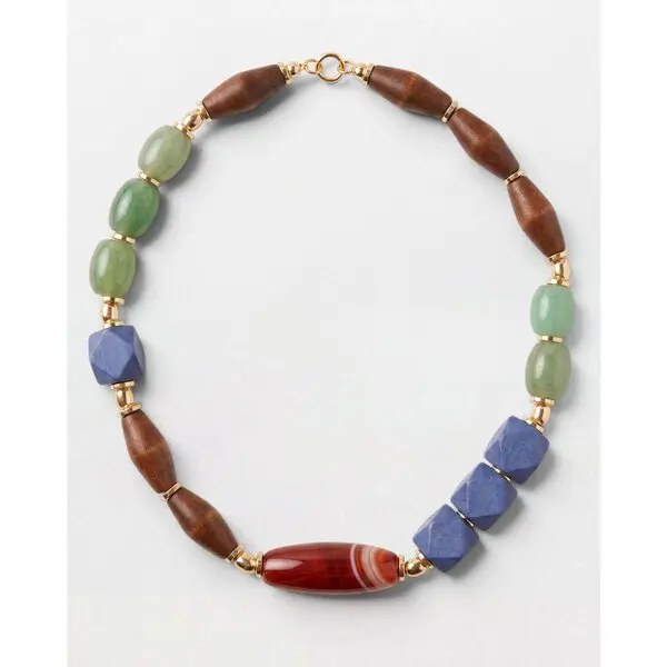 BY LILLA Aegean Sea Beaded Necklace With Jade, Wood, And Gold Finishes - Multi