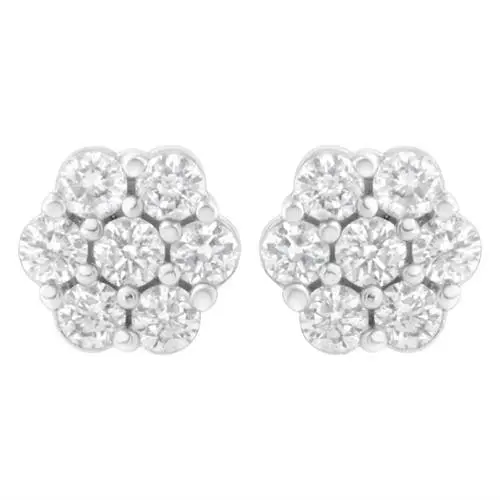 HAUS OF BRILLIANCE 14k 3/4 Cttw 7 Stone Floral Cluster Diamond Stud Earrings - White Gold