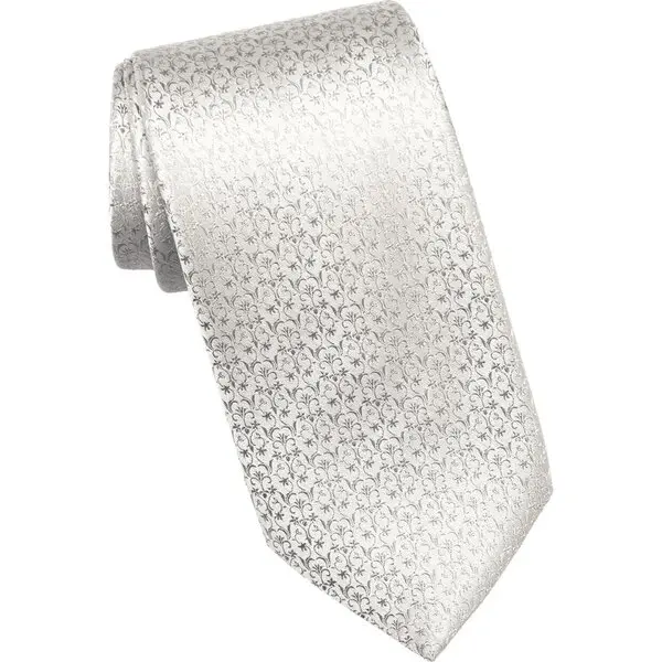 ELIZABETTA Parioli Extra Long Silk Jacquard Neck Tie - Silver