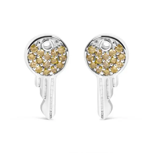 HAUS OF BRILLIANCE 925 Sterling 1/6ct Tdw Yellow Treated Diamond Charm Earrings - Silver