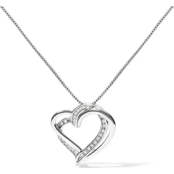 HAUS OF BRILLIANCE 925 Sterling 1/10ct Tdw Diamond Double Heart Pendant Necklace - Silver