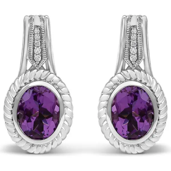 HAUS OF BRILLIANCE Sterling Oval Purple Amethyst And Diamond Accent Rope Design Drop Earrings - Silver
