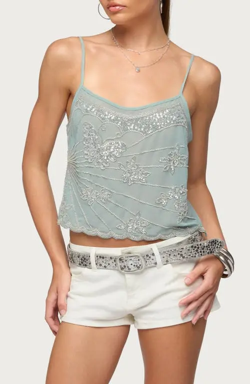 EDIKTED Beaded Sequin Chiffon Camisole