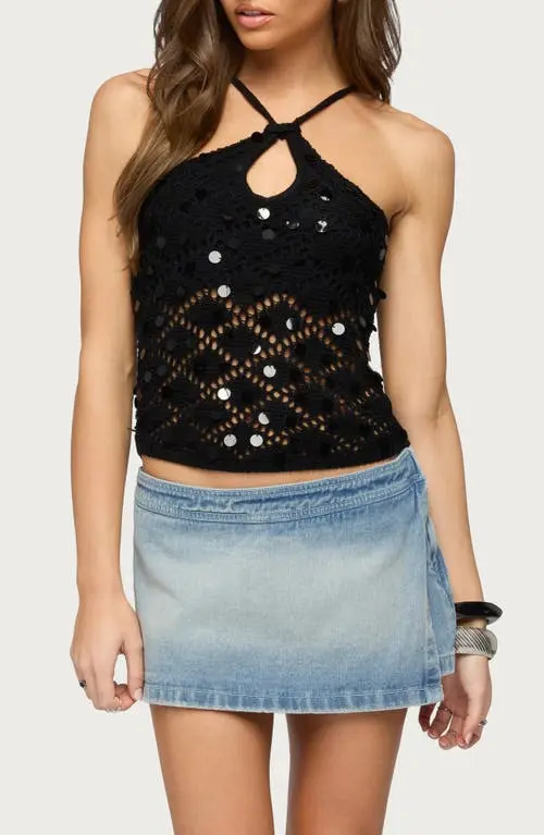 EDIKTED Mae Sequin Open Back Knit Top
