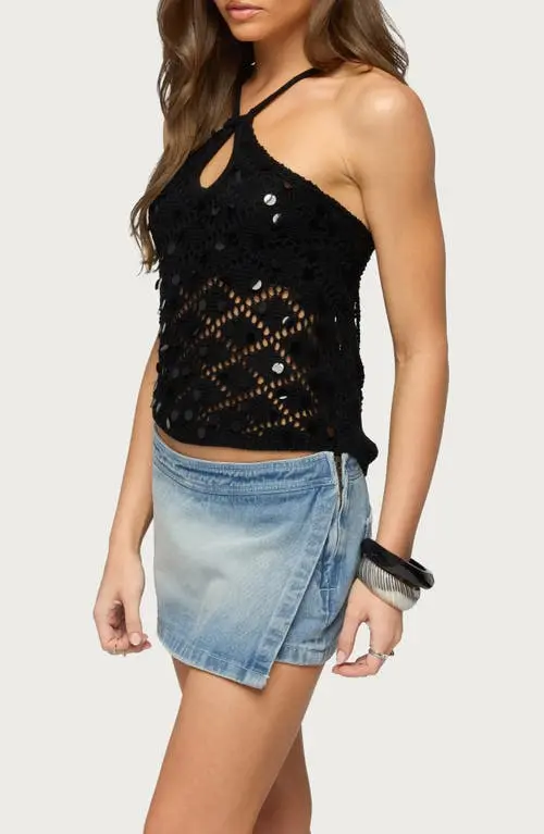 EDIKTED Mae Sequin Open Back Knit Top