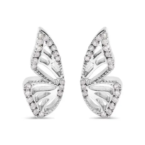 HAUS OF BRILLIANCE 925 Sterling 1/6ct Tdw Diamond Butterfly Earrings - Silver
