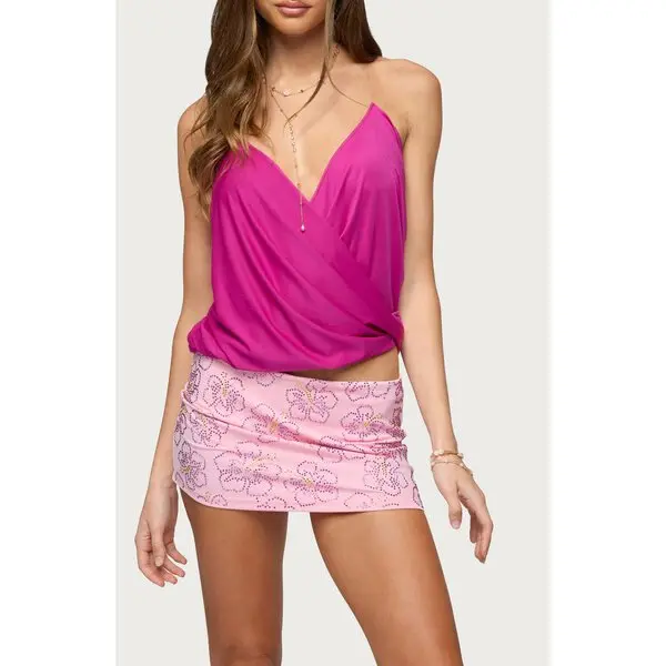 EDIKTED Ainsley Wrap Front Top - Fuchsia