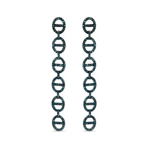 HAUS OF BRILLIANCE Sterling 1.0 Cttw Blue Diamond Linked Circle Drop Earrings - Silver