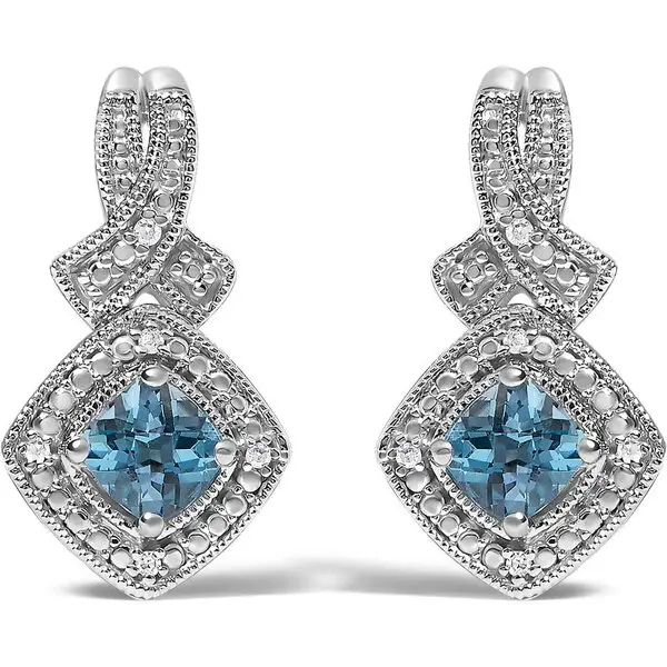HAUS OF BRILLIANCE Sterling Cushion Cut Blue Topaz And Diamond Accent Twist Motif Dangle Earrings - Silver