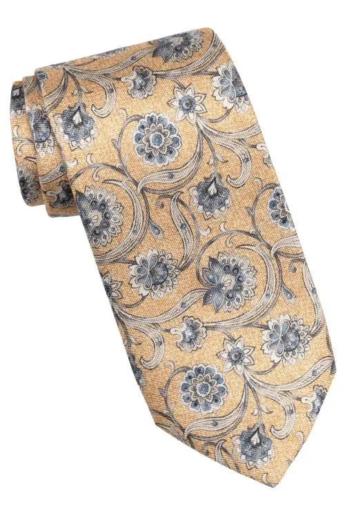 ELIZABETTA Niccolò Extra Long Printed Silk Tie - Yellow