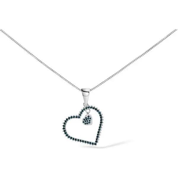 HAUS OF BRILLIANCE 925 Sterling 1/3ct Tdw Blue Treated Diamond Heart Pendant Necklace - Silver