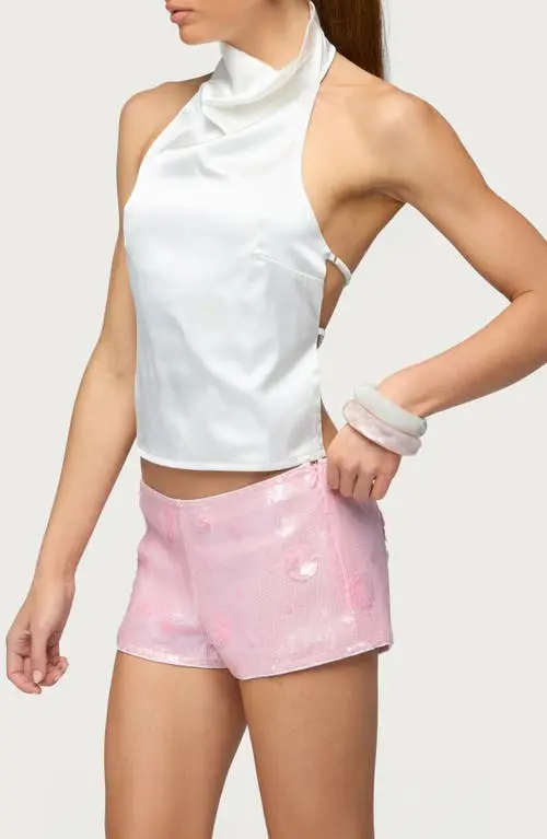 EDIKTED Cowl Neck Backless Satin Crop Top