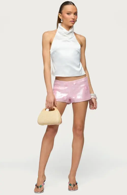 EDIKTED Cowl Neck Backless Satin Crop Top