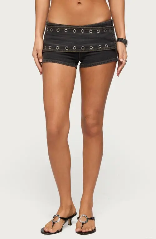 EDIKTED Gabrielle Low Rise Grommet Denim Shorts - Black