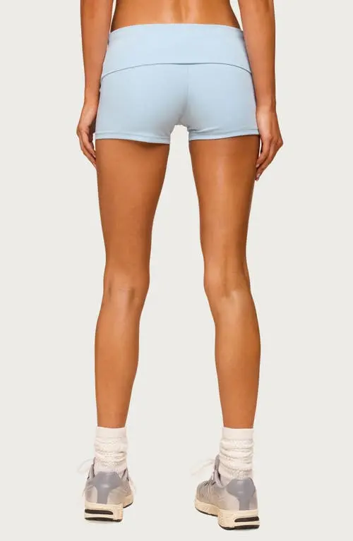 EDIKTED Soraia Foldover Bike Shorts - Light Blue