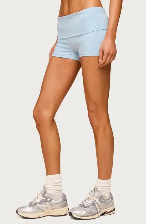 EDIKTED Soraia Foldover Bike Shorts - Light Blue