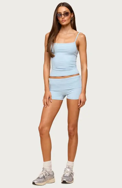 EDIKTED Soraia Foldover Bike Shorts - Light Blue