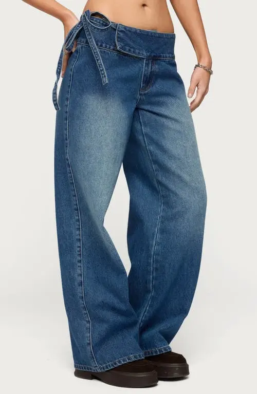 EDIKTED Cleo Tie Waist Wide Leg Jeans