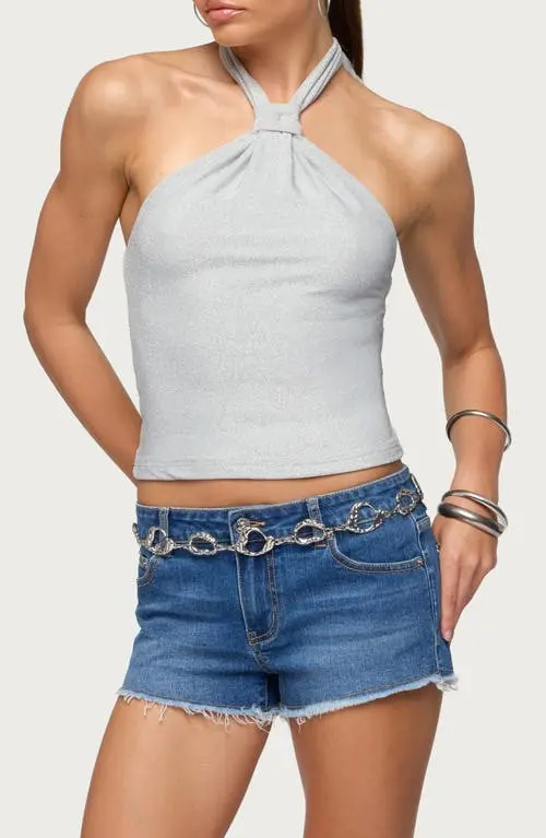 EDIKTED Katalya Glitter Halter Top - Silver