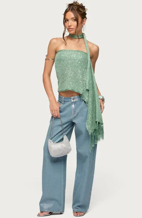 EDIKTED Two-piece Sequin Scarf Top