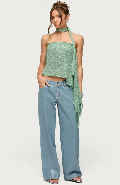 EDIKTED Two-piece Sequin Scarf Top