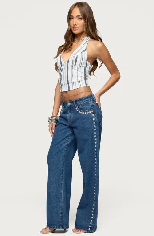 EDIKTED Sofey Stripe Denim Halter Top