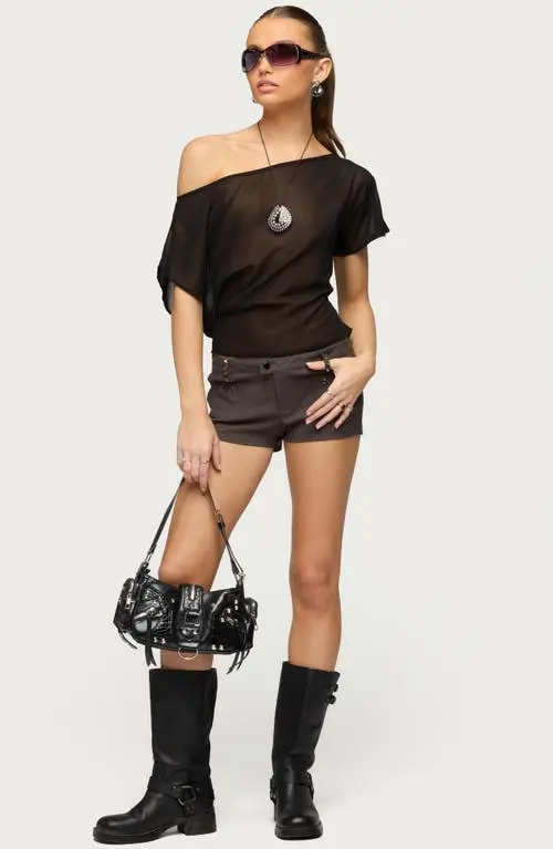 EDIKTED Noria One-shoulder Sheer Chiffon Top