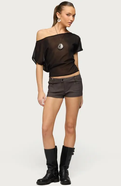 EDIKTED Noria One-shoulder Sheer Chiffon Top
