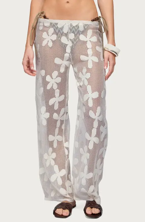 EDIKTED Sheer Floral Lace-up Cover-up Pants - Cream