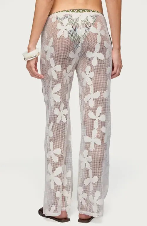EDIKTED Sheer Floral Lace-up Cover-up Pants