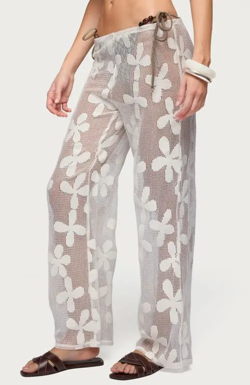 EDIKTED Sheer Floral Lace-up Cover-up Pants