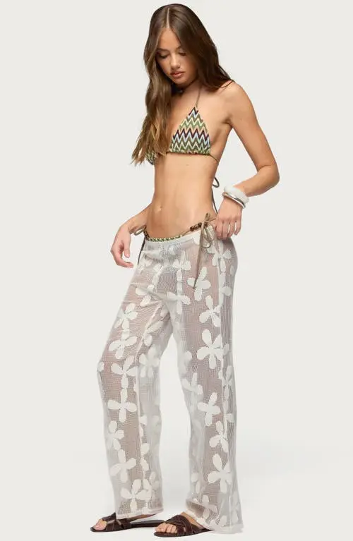 EDIKTED Sheer Floral Lace-up Cover-up Pants