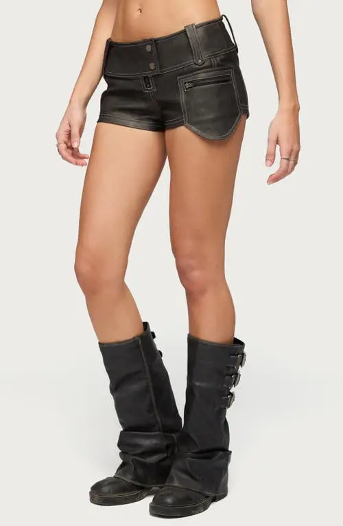 EDIKTED Dolly Low Rise Faux Leather Micro Cargo Shorts