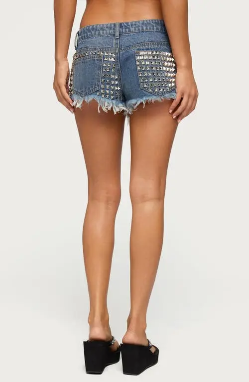 EDIKTED Studded Cutoff Denim Shorts
