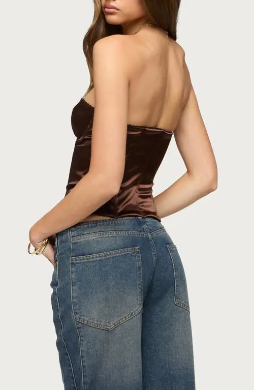 EDIKTED Strapless Underwire Satin Effect Crop Top