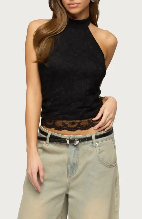 EDIKTED Perrie Lace Halter Top - Black